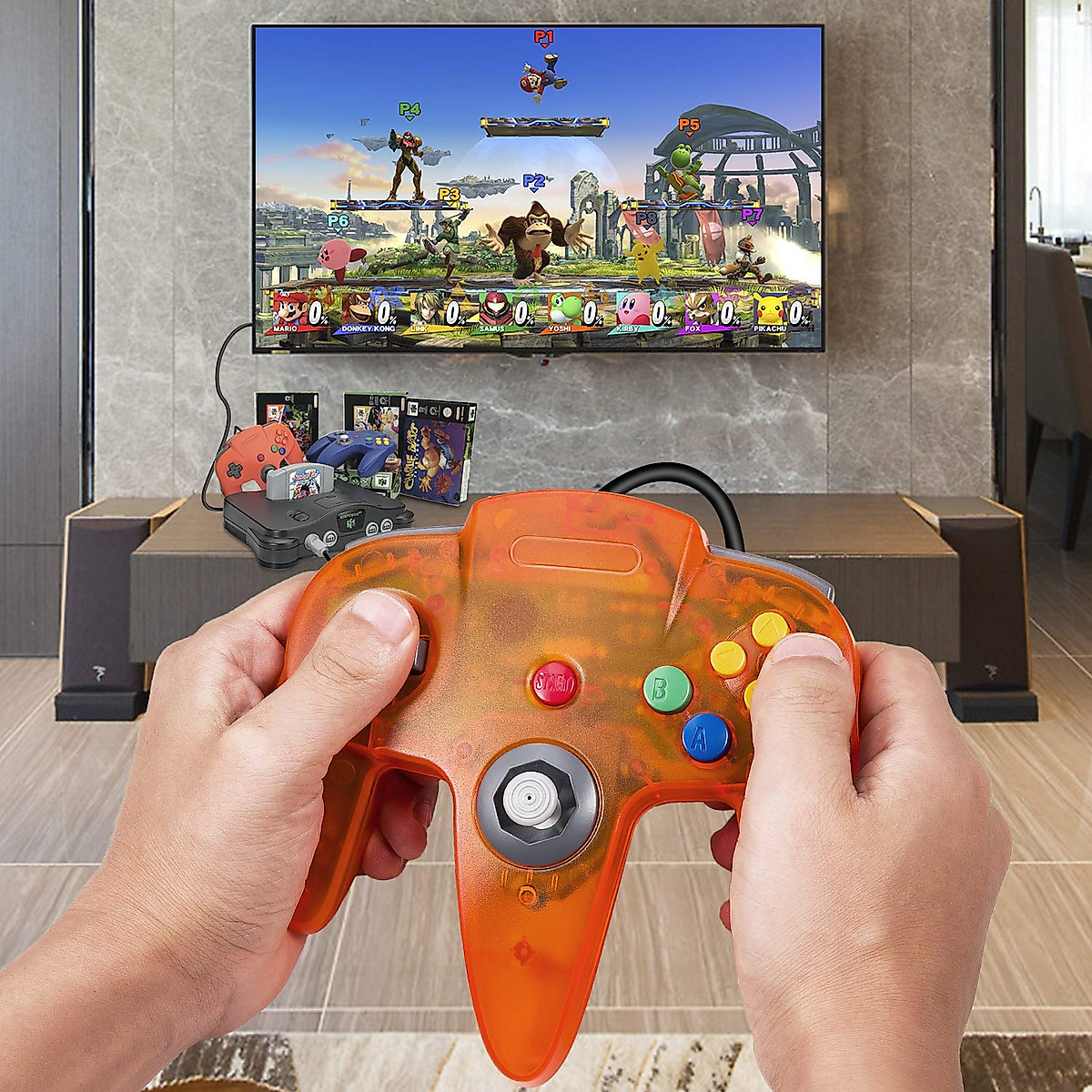 LUXMO PREMIUM Classic N64 USB Controller, USB N64 Gamepad Joystick PC Controllers for Windows PC Retro Pie (Clear Orange)