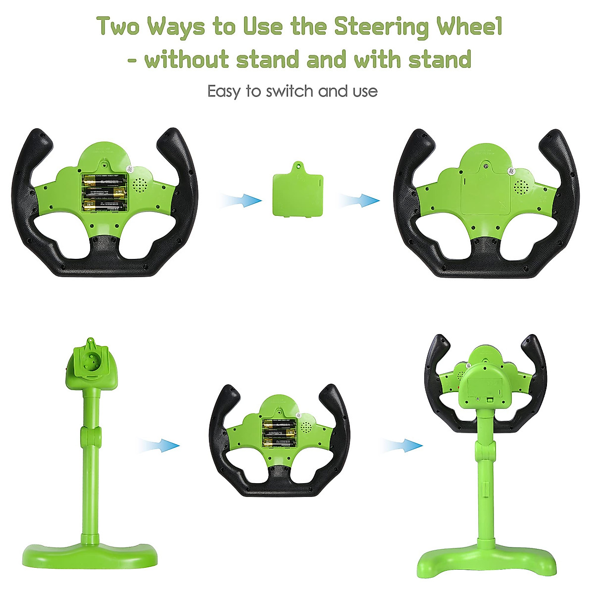 COLOR TREE Toddlers Steering Wheel Pretend Play Simulated Driving Toys with Maze and Simulation Sounds and Lights - Kids Preschool Game Toy - Green