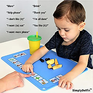 Help for Nonverbal or Speech Delayed Toddlers and Children | Silicone Placemat with Picture Symbols | Communication Board | AAC Pictures | BPA Free, Easy to Clean, Nonslip, Raised Edges