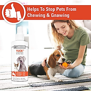 Vet Classics Pet Deterrent Spray for Dogs, Cats - Yuck! No-Chew Training Spray - 8 Fl Oz - Water-Based Formula for Chewing - Helps Stop Furniture, Surfaces, Bandages, Pet Sores Chewing