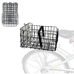 WEEROCK Rear Bike Basket Wire Mesh Detchable Foldable Rear Rack Basket Bike Accessories