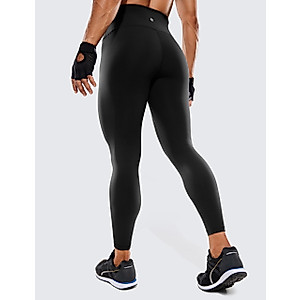 CRZ YOGA Women's Hugged Feeling Compression Leggings 25 Inches - Thick High Waisted Tummy Control Workout Pants Tights Black Small