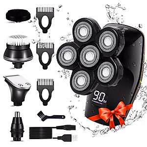 Electric Head Shaver for Bald Men, SURKER Upgrade Rotary 6 in 1 Multifunctional Electric Razor Grooming Kit, USB Rechargeable Wet and Dry Cordless Waterproof Hair Trimmers LED Display