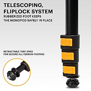 KODAK PhotoGear 72” Portable Monopod | 21”-72” Lightweight Aluminum Monopod | 4-Section Flip Lock Adjustment, Smartphone Adapter, Rubber Foot with Retractable Spike, Wrist Strap & Bonus E-Guide & Case