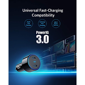 USB C Car Charger, Anker 48W 2-Port PIQ 3.0 Fast Charger Adapter, PowerDrive+ III Duo with Power Delivery for iPhone 12/12 Pro/12 Pro Max/11/11 Pro/11 Pro Max/XR/XS/X, Galaxy, Pixel, iPad Pro and More