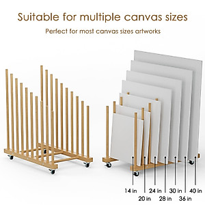 Evellstor Art Storage Rack with Caster Wheels, 9 Section Wooden Art Canvas Storage for Frames and Drawing Board, Printed Matters, Paper Pads for Studio, Gallery, Art Exhibition
