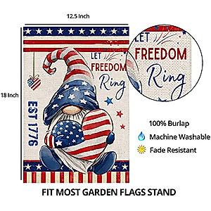 Patriotic Gnome Garden flag for 4th of July 12x18 Double Sided,American Gnome with Love Heart Small Yard Flags for Independence Day Memorial Day Decor for Summer Farmhouse Holiday Outside Outdoor