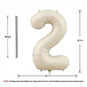 40 Inch Cream White Number 2 Balloons,Large Foil Helium Mylar Birthday Party Balloon 0-9 Matte Nude White Number (2) for Baby Shower Wedding Decorations