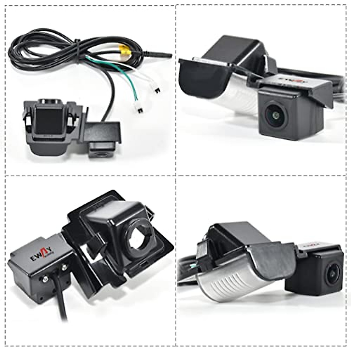 EWAY Safety Backup Rear View Camera for Jeep Wrangler 2007-2018 Reverse Reversing License Plate Camera & for Jeep Wrangler JK Backup Camera Video in-Dash Radio Wire Input Harness AV Plug to Display