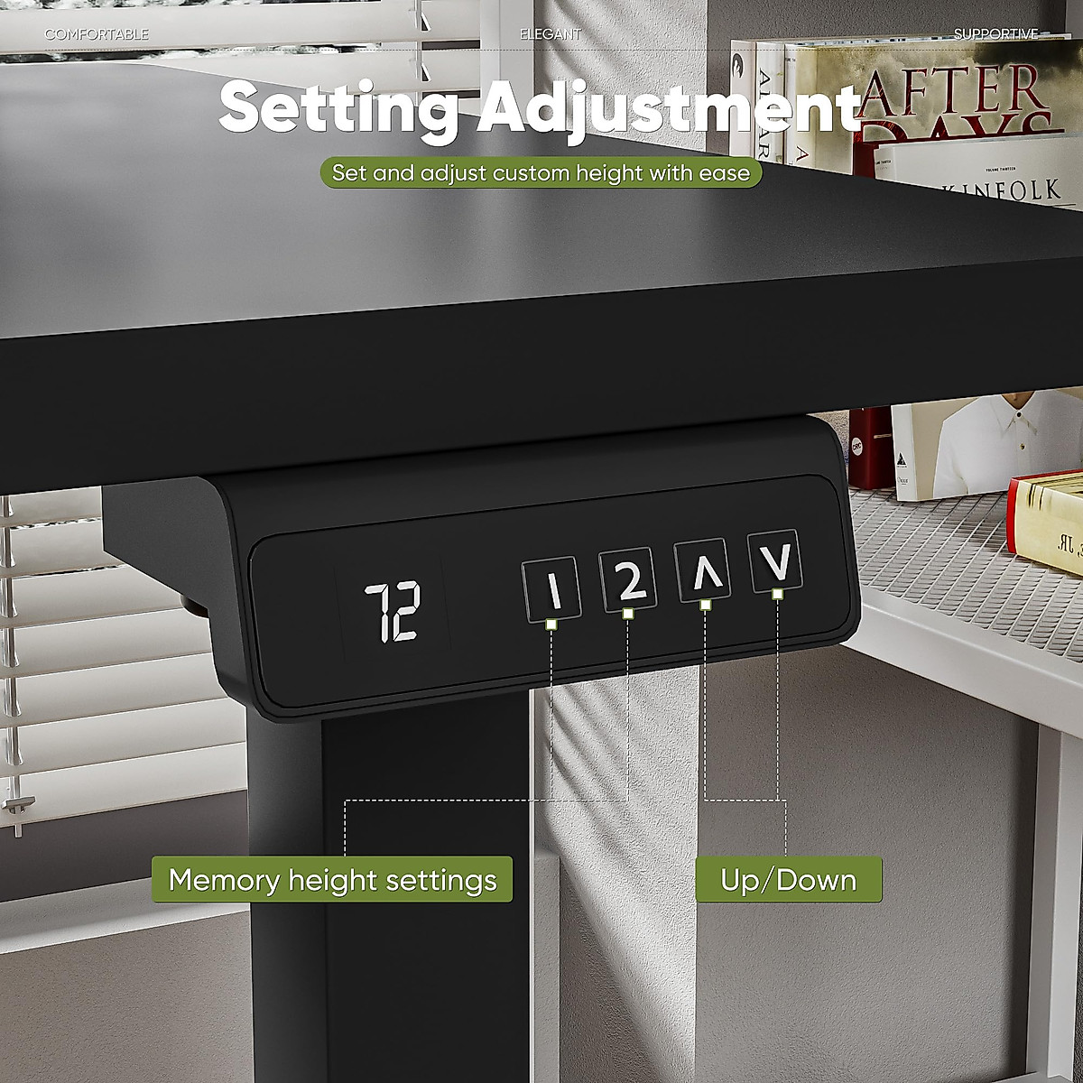 Shahoo Electric Standing Desk with Monitor Shelf, 63 x 27 Inches Height Adjustable Corner Table, Computer Workstation with Cup Holder and Hook for Home Office, Black, 63x27 Inch