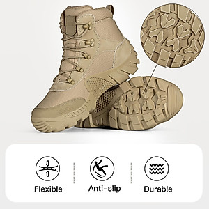 FREE SOLDIER Men's Waterproof Hiking Boots Tactical Work Boots Outdoor Lightweight Military Boots(Tan, US 10)