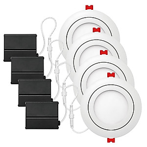 Globe Electric 91127 4" Ultra Slim Swivel LED Integrated Recessed Lighting Kit 4-Pack, 9 Watts, Energy Star, IC Rated, Dimmable, Wet Rated, White, 4.25" Hole Size, LED Recessed Light, Bathroom Lights