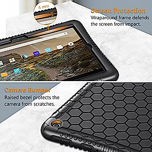 Fintie Silicone Case for All-New Fire HD 10 and Fire HD 10 Plus Tablet (Only compatible with 11th Generation 2021 Release) - [Honey Comb] Light Weight Shock Proof Back Cover, Black