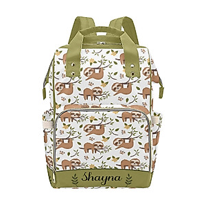 Jungle Sloths on Tree Personalized Diaper Backpack with Name,Custom Travel DayPack for Nappy Mommy Nursing Baby Bag One Size