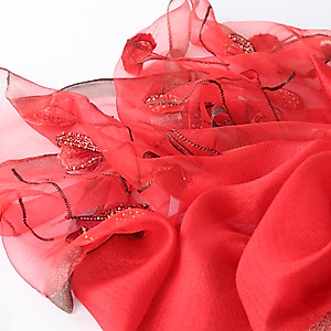 Lzylvta Silk Scarf Elegant Soft Scarf Shawls and Wraps for Weddings Embroidered silk scarf Shade Scarves for Women (Red)