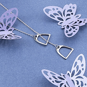 YFN Jewelry 925 Sterling Silver Simple Double Horse Stirrup Lariat Necklace Gift Birthday Day Jewelry 18" for Mom Women Wife