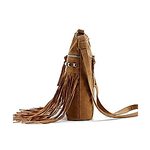 Women Hobo Fringe Crossbody Bag Vintage Small Bohemian Tassel Shoulder Bag Studded Faux Suede Western Hippie Boho Purse (Brown,One Size)