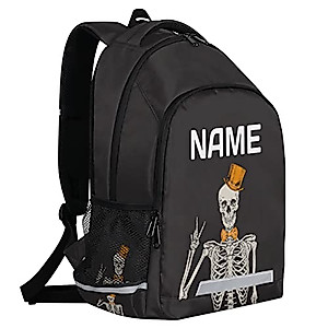 OMFUNS Sugar Skull Custom Name School Backpack for Boy Girl Teen St. Patrick's Day Personalized Student Bookbag for Primary Junior College Customized Laptop Backpack for Men Women