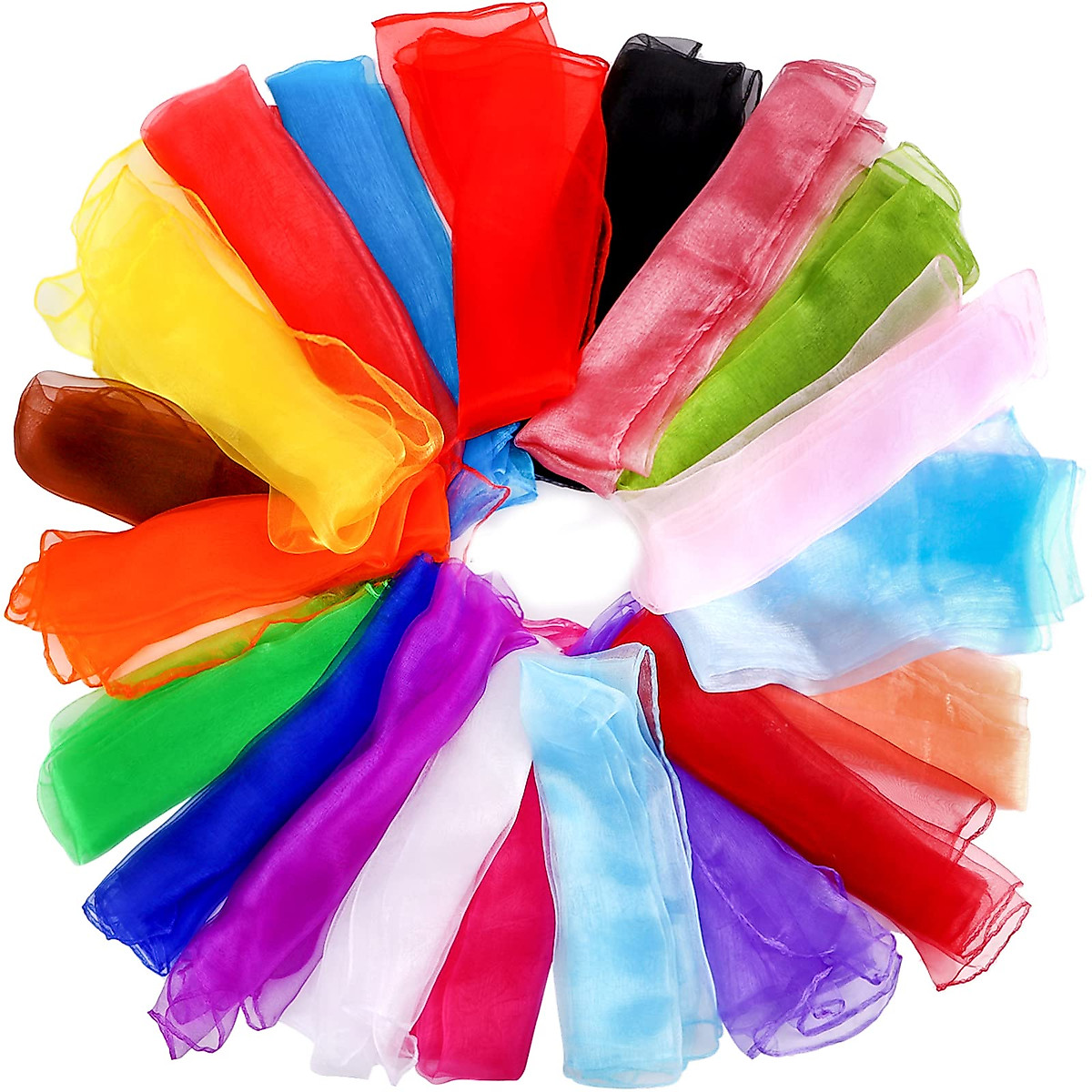Jucoan 40 Pack Colorful Dance Scarves for Kids, 20 Colors Square Juggling Scarf Actives Scarves, 24 x 24 Inch Soft Ribbon Music Scarves Rhythm Scarves for Children Movement Play