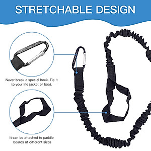 SUKIA Kayak Paddles Leash 2 Pack Black Kayaking Equipment with Quick Release Paddle Holder Clip D-Shape Carabiner Stretchable SUP Paddle Board Accessories Fishing Rod Leash Kit (Black x 2 Pack)