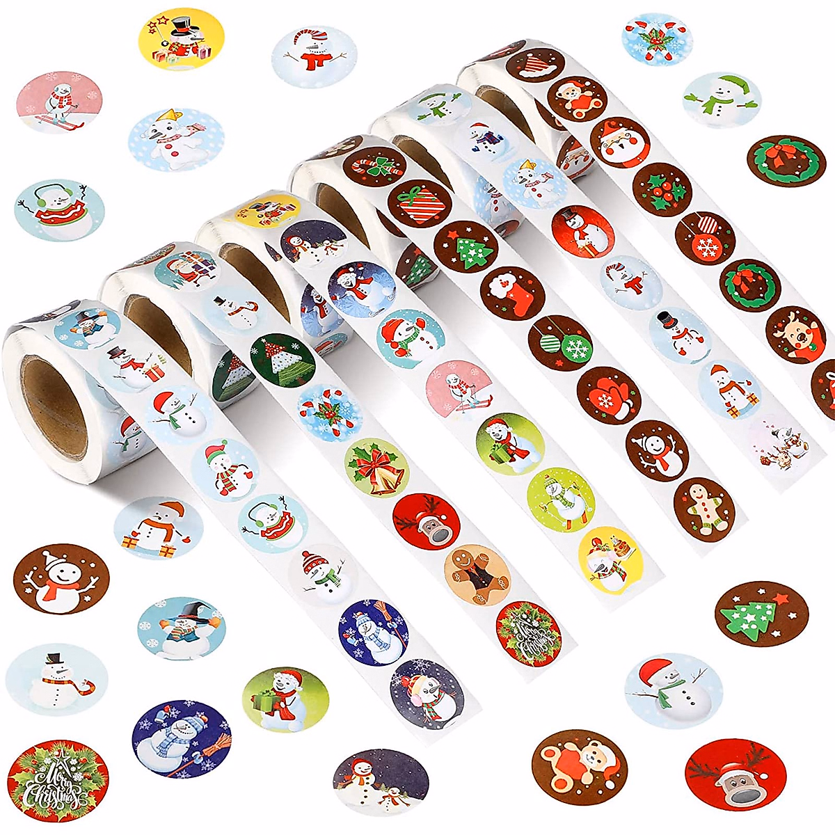 6 Rolls 3000 Pieces Christmas Stickers Round Adhesive Labels Xmas Decorative Stickers Christmas Stickers Labels Roll 1 Inch 48 Designs for Cards Envelopes Boxes