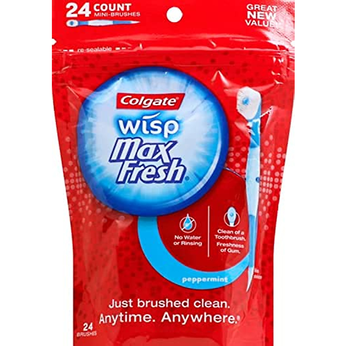 Colgate Max Fresh Wisp Disposable Mini Toothbrush, Peppermint - 24 Count