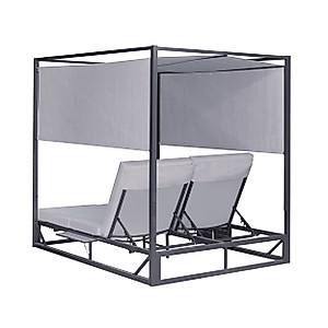 Deko Living Outdoor Beige Rectangular Patio Daybed with Soft Cushion- All-Weather Outdoor Day beds for Patio - Patio Furniture Sets for Garden Poolside Lawn Backyard - Durable Outdoor Sunbed