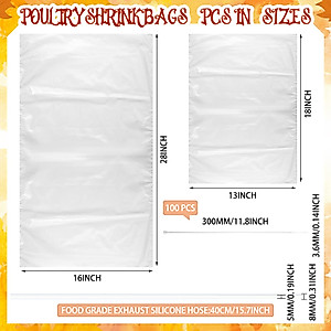 161 Pcs Thanksgiving Turkey Poultry Heat Shrink Bags Set 60 Pcs Transparent Heat Shrink Bags Clear Poultry Heat Shrink Wrap 100 Pcs Zip Ties 1 Silicone Straw for Chickens Meat Food Storage, 2 Sizes