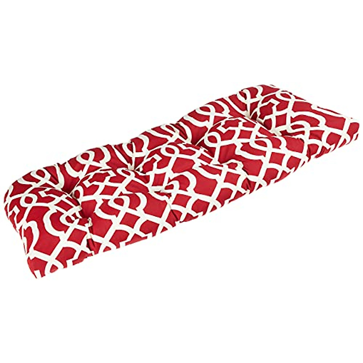 Pillow Perfect Trellis Indoor/Outdoor Sofa Setee Swing Cushion, Tufted, Weather, and Fade Resistant, 19" x 44", Red/Ivory New Geo, 1 Count