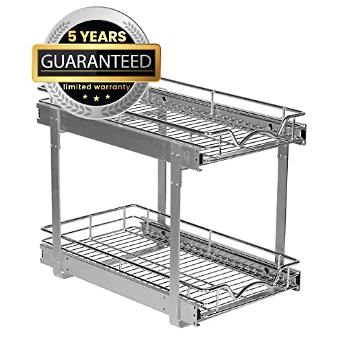 Hold N’ Storage 2 Tier Pull Out Cabinet Organizer – Heavy Duty Metal with 5 Year Limited Warranty -12.5"W x 21"D x 16-1/2"H