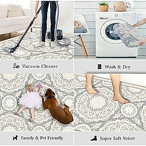 Popumelon Area Rug Living Room Rugs - 5x7 Resistant Washable Rug, Anti Slip Backing Rugs for Living Room, Boho Vintage Tribal Area Rugs