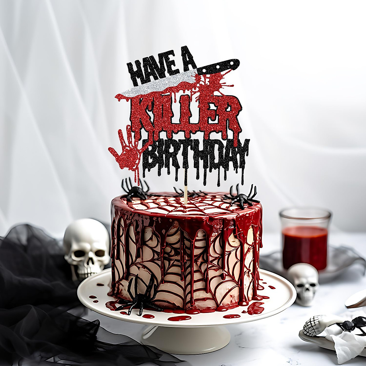 Have a Killer Birthday Cake Topper, Halloween Themed Birthday Cake Decorations, Horror Movie Party Decor, Halloween Zombie Vampire Party Decoration Supplies Glitter