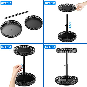 Lazy Susan Organizer Lazy Susan Turntable for Cabinet Table 2 Tier Lazy Susan Spice Rack Organizer 12 Inch Adjustable Height for Kitchen Dining Table Bathroom Vanity with Non-Slip Pad Black Metal