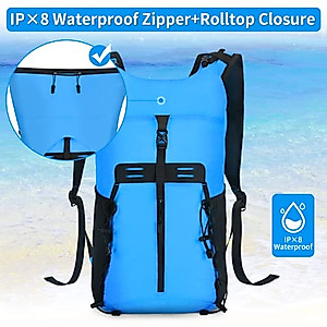 Atarni Waterproof Kayaking Dry Bag Backpack - 20L Lightweight Floating Zipper Drybag Sack & Roll Top for Boating Canoeing Camping Rafting Paddleboarding Swimming Boating Hiking Fishing（Blue）