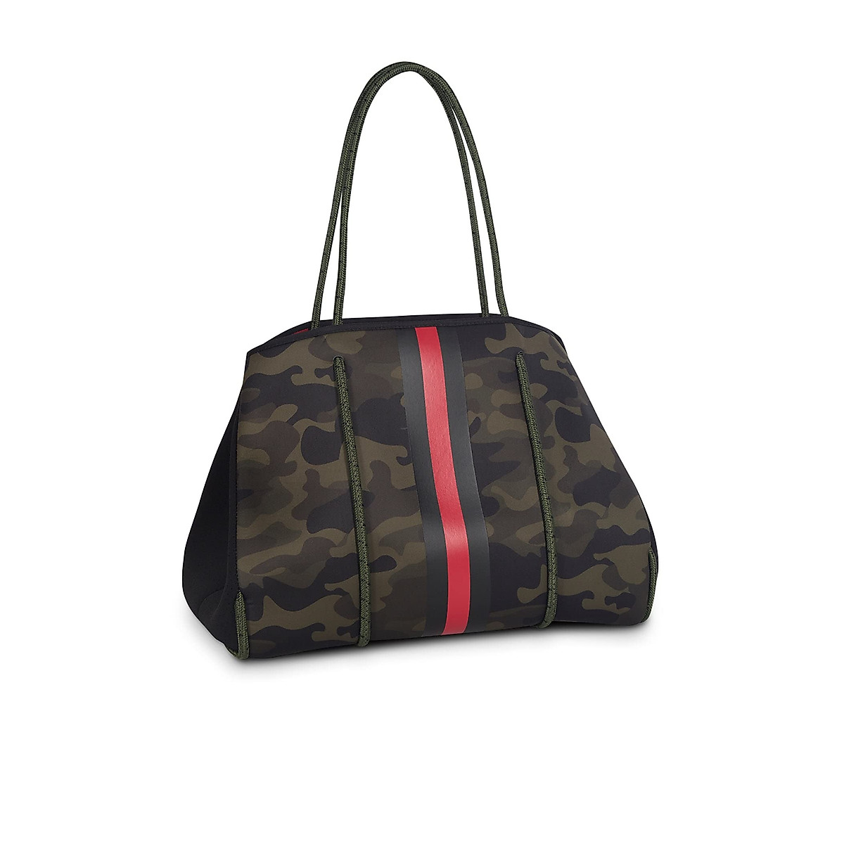 Haute Shore - Greyson Brat2 Neoprene Tote Bag w/Zipper Wristlet Inside (Greyson, Camo Gren w/Black & Red Stripe)