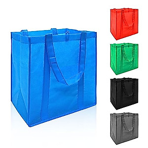 Walmicoz Reusable Grocery Bags, 10 Pack Large Foldable Shopping Bags Bulk 15"x13"x10", Eco Washable Non-woven Tote Bags with Reinforced Handles and Removable Bottom, for Groceries Gift Parties, Blue