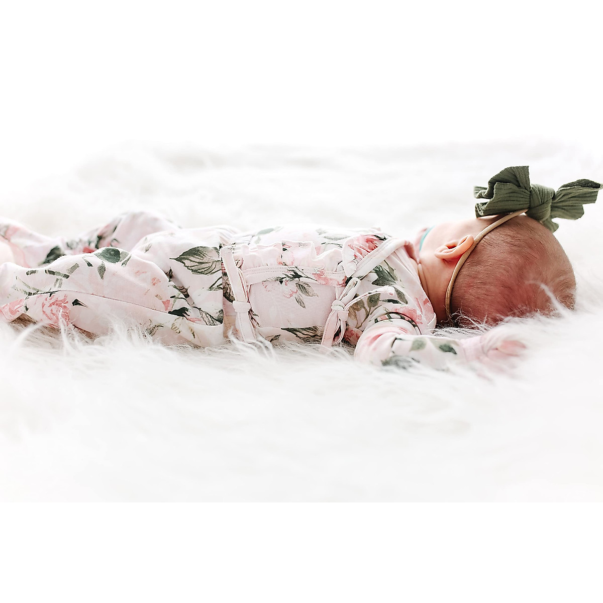 Posh Peanut 2-pc Baby Girl Pajama Set - Long Sleeve Kimono Bodysuit from Soft Viscose from Bamboo 0-3 Months - Vintage Pink Rose
