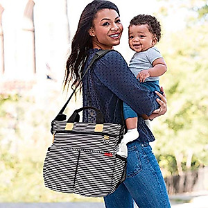 Skip Hop Diaper Bag: Iconic Duo Signature Function Forward Tote with Changing Pad & Stroller Attachement, Black/White Stripe