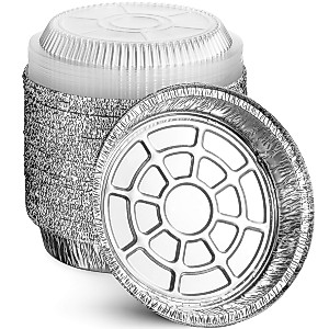 MontoPack 9” Round Aluminum Foil Pans with Clear Lids | Disposable Containers with Straight Walls for Storing, Baking, Meal Prep & Reheating | Freezer & Oven Safe, Recyclable | 40 Pack of Tins