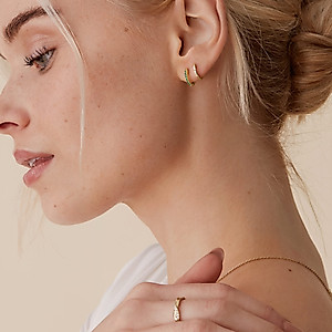 PAVOI 14K Gold Plated Sterling Silver Post Huggies | Cubic Zirconia Huggie Earrings for Women | Green Stones, Yellow Gold