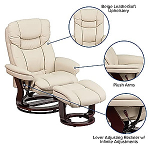 Flash Furniture Recliner Chair with Ottoman | Beige LeatherSoft Swivel Recliner Chair with Ottoman Footrest