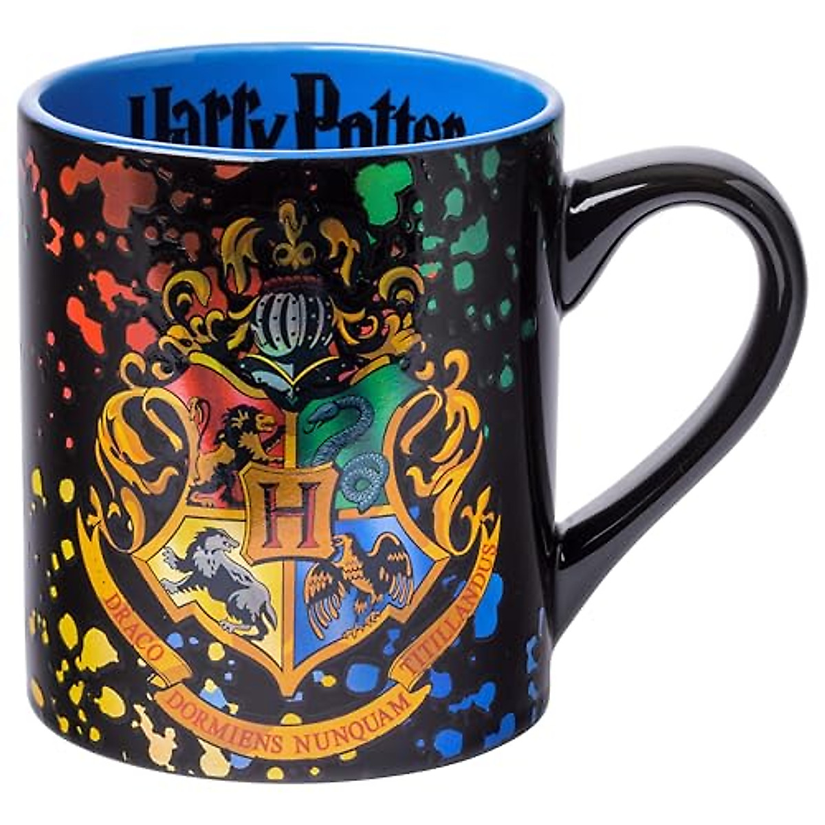 Silver Buffalo Harry Potter Hogwarts Crest Splatter Ceramic Mug, 14 Ounces