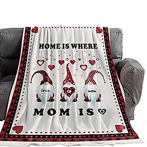 SUN-Shine Luxury Fleece Throw Blankets, Mother's Day Gnomes with Love Quotes Fuzzy Flannel Throws Super Soft Cozy Warm Blanket for Home Couch Sofa Bed Chair Red Black Buffalo Plaid