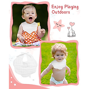 Yahenda 10 Pack Muslin Bibs Baby Drool Bibs White Bandana Bibs Absorbent Teething Bibs Cotton Cloths Plain Bibs with Adjustable Straps for Unisex Baby Burp Newborn Infant Toddler, 0-2 Years Old