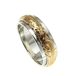 Arthur's Jewelry Sterling silver 925 2 tone yellow gold plated Hawaiian princess scroll 4/6mm double band ring size 8