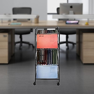 3 Tiers Metal Rolling File Carts with Wheels Hanging Files for Letter Size Movable Pull-Out File Folder Rack Drawer File Cabinet for Home Office