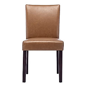 Watson & Whitely Upholstered Kitchen & Dining Room Chairs with Low Back, Faux Leather Armless Dining Chairs with Solid Wood Legs, Set of 2, Saddle Brown