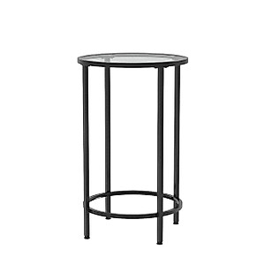 Yaheetech Black Glass End Table Set of 2, Round Side Table Modern Style Tall End Table Accent Table with Glass Top & Metal Frame, 2pcs Glass Side Table for Living Room, Balcony, Bedroom