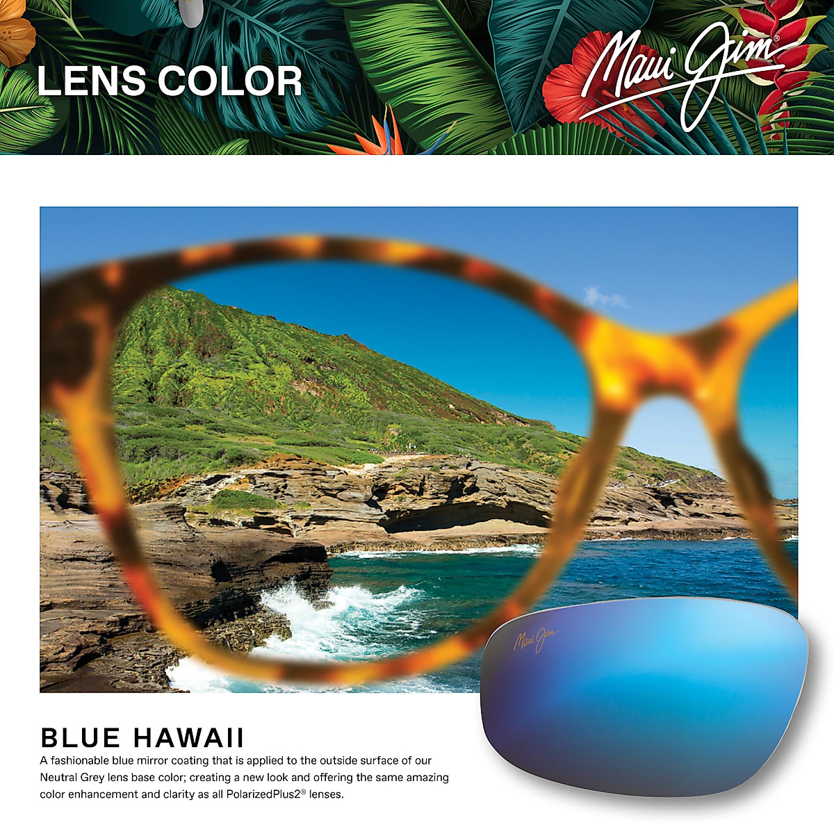 Maui Jim Men's and Women's Keokea Polarized Aviator Sunglasses, Blue/Blue Hawaii, Medium