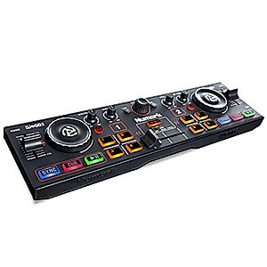 Numark DJ2GO2 | Ultra Portable Two Channel DJ Controller for Serato DJ Intro Featuring A Built In Audio Interface With Headphone Cueing, Pad Performance Controls, Crossfader and Jogwheel